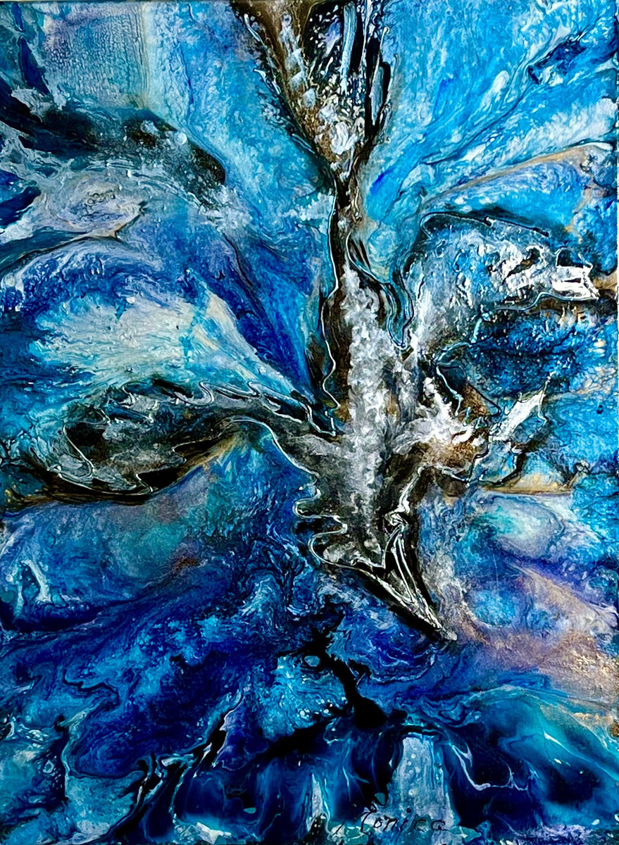 Plongeon: tableau à l'huile à effets et cerne relief sur toile standar ...